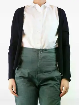 Apuntob Navy Wool And Silk Blend Open Front Cardigan