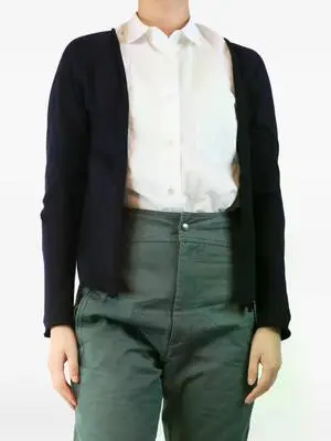 Apuntob Navy Wool And Silk Blend Open Front Cardigan
