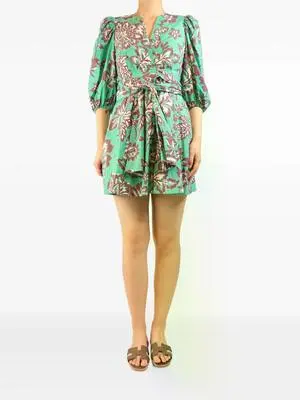 Claudie Pierlot Floral Print V-neck Puff Sleeve Mini Dress