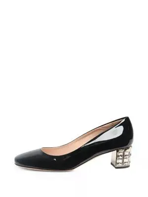 Miu Miu Crystal Embellished Block Heel Pumps - Black