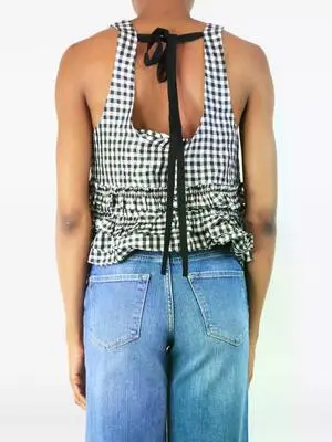 GANNI Gingham Ruffled Sleeveless Top