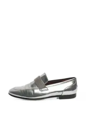 Brunello Cucinelli Metallic-effect Leather Loafers With Chain Strap