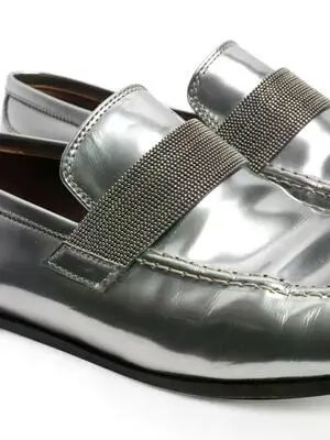 Brunello Cucinelli Metallic-effect Leather Loafers With Chain Strap