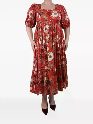 Ulla Johnson Nora Gathe Floral Print Midi Dress