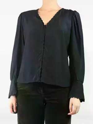 Rebecca Taylor Silk Scalloped Trim V-neck Blouse