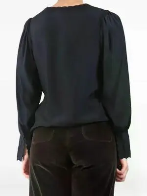 Rebecca Taylor Silk Scalloped Trim V-neck Blouse