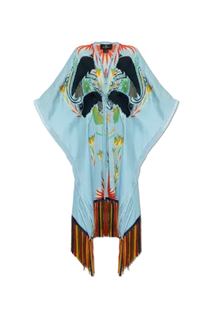 Etro Silk Dress With Fringes - Blue