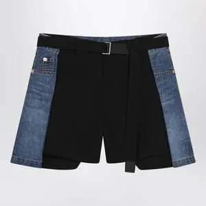 Sacai Wool And Denim Shorts - Black