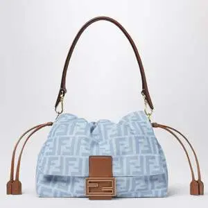 Fendi Medium Baguette Bag In Light Ff Denim - Blue