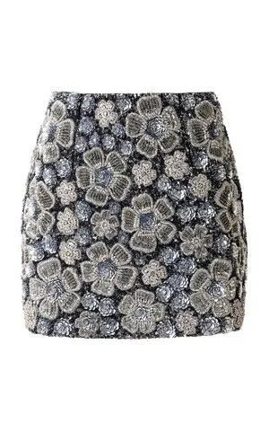 LA FUORI Frosted Flora Embellished Mini Skirt - Silver