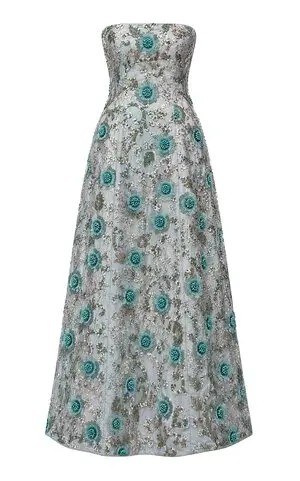 LA FUORI Metallique Grove Embellished Maxi Dress - Blue