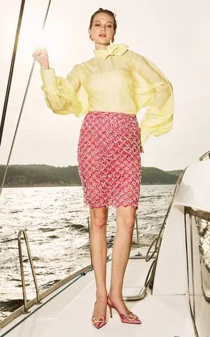 LA FUORI Coral Cascade Embellished Pencil Skirt