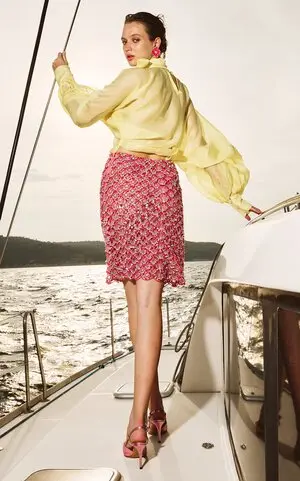 LA FUORI Coral Cascade Embellished Pencil Skirt