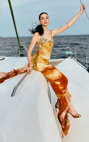 LA FUORI Saffron Sunset Embellished Silk Maxi Dress