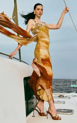LA FUORI Saffron Sunset Embellished Silk Maxi Dress