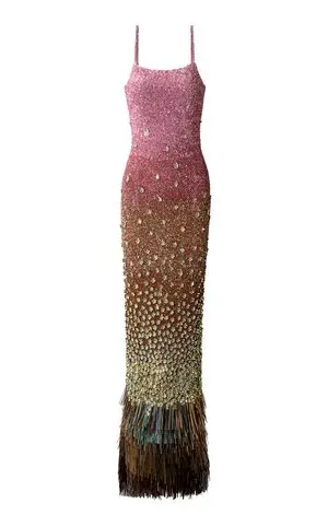 LA FUORI Pink Mirage Fringe Maxi Dress - Multi