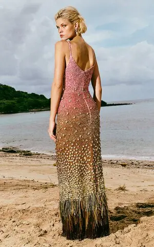 LA FUORI Pink Mirage Fringe Maxi Dress
