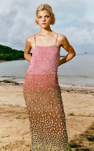 LA FUORI Pink Mirage Fringe Maxi Dress