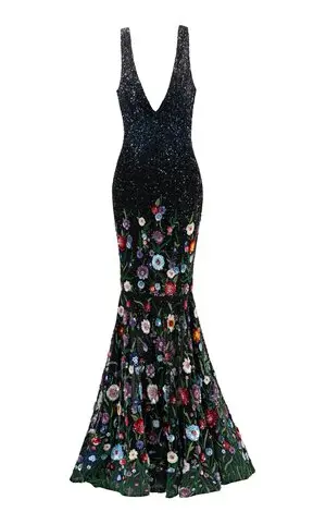 LA FUORI Moonlit Bloom Garden Embellished Gown - Multi