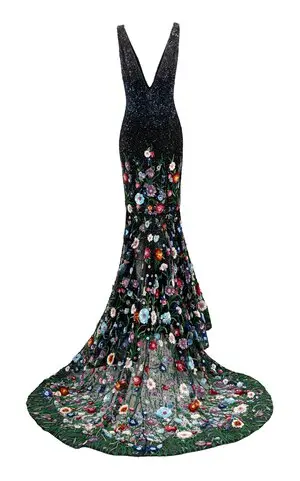 LA FUORI Moonlit Bloom Garden Embellished Gown