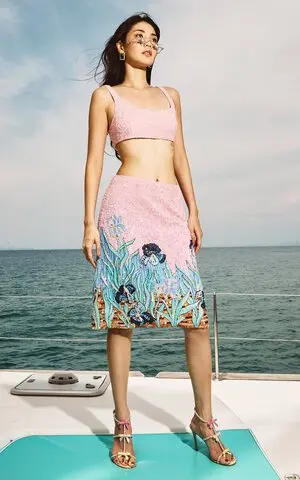 LA FUORI Blush Serenade Embellished Midi Skirt
