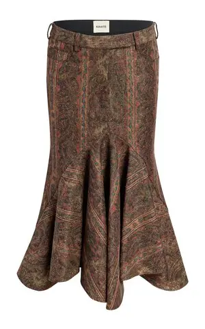 Khaite Inez Paisley Wool-silk Crepe De Chine Midi Skirt - Multi