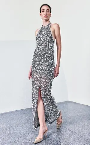 LA FUORI Isolde Embellished Halter Neck Maxi Dress