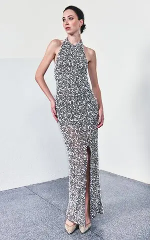 LA FUORI Isolde Embellished Halter Neck Maxi Dress