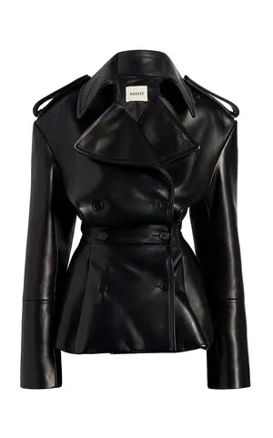 Khaite Egon Plonge Leather Coat - Black