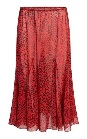 Khaite Ophelia Heart- Silk Chiffon Midi Skirt - Print