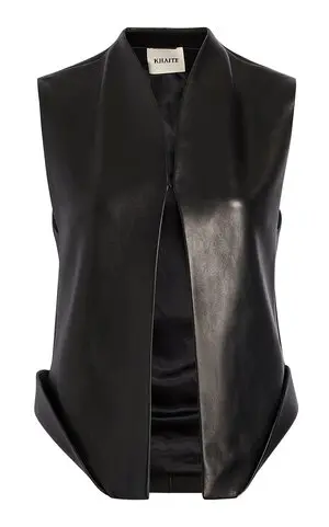 Khaite Vyn Plonge Leather Gilet - Black