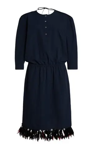 Marni Fringed Cotton Woven Dress - Navy