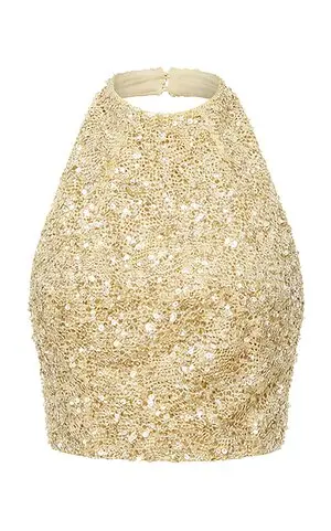 LA FUORI Embellished Halter Neck Top - Nude