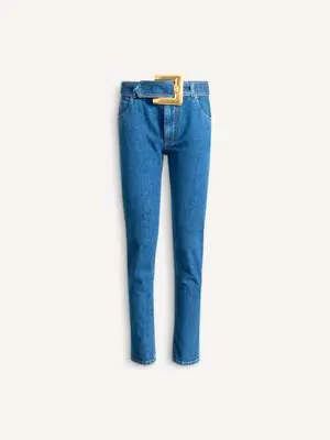 Balmain High-waisted Belted Denim Jeans