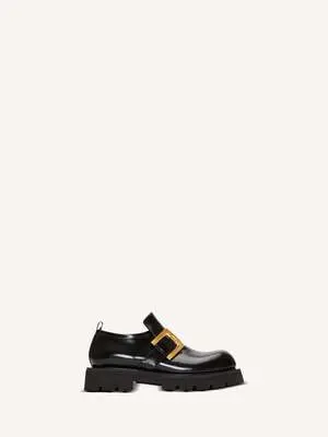 Balmain Anthem Loafers In Glazed Leather With Gold Buckle