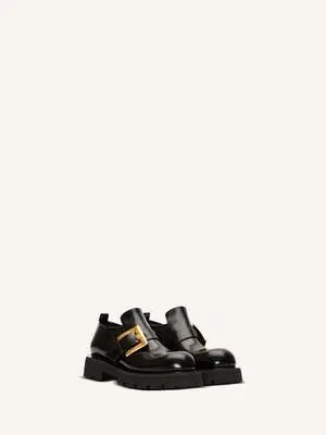 Balmain Anthem Loafers In Glazed Leather With Gold Buckle