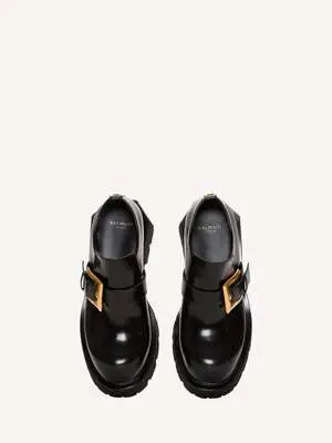 Balmain Anthem Loafers In Glazed Leather With Gold Buckle