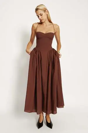 Bardot Estie Cotton Maxi Dress - Chocolate
