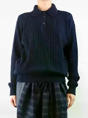 Miu Miu Navy Cable Knit Polo Collar Sweater