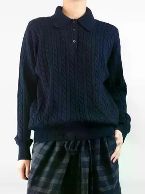 Miu Miu Navy Cable Knit Polo Collar Sweater