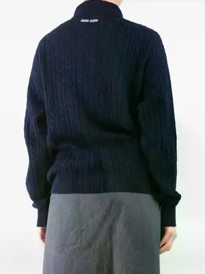 Miu Miu Navy Cable Knit Polo Collar Sweater
