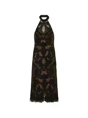 TWINSET Long Embroidered Mesh Dress - Black