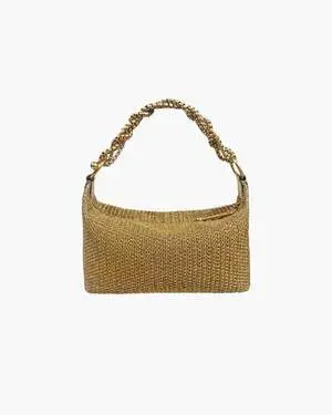 Eric Javits Aurelia Midas Metallic Knit Pouch With Leather Trim