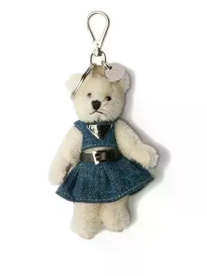Prada Teddy-bear Logo-plaque Keyring - White