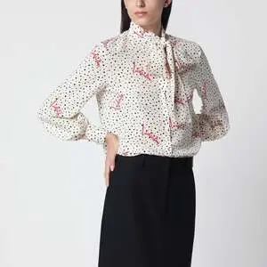 Valentino Garavani Silk Shirt With Polka Dot And Logo Print - Multicolor