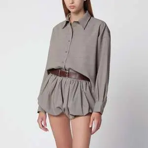 THE FRANKIE SHOP Arlen Boxy Cropped Checked Shirt - Beige