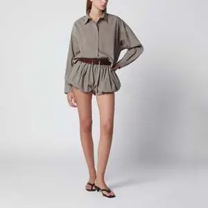 THE FRANKIE SHOP Arlen Boxy Cropped Checked Shirt - Beige