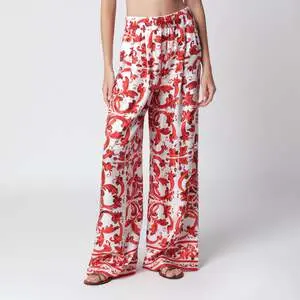 Dolce & Gabbana Wide-leg Silk Pants With Maiolica Print - Orange