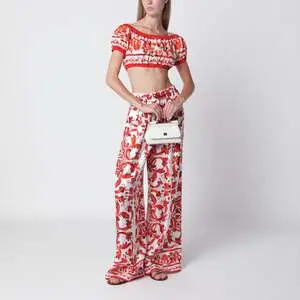 Dolce & Gabbana Wide-leg Silk Pants With Maiolica Print - Orange