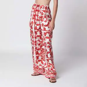 Dolce & Gabbana Wide-leg Silk Pants With Maiolica Print - Orange